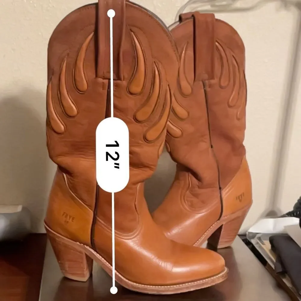 Frye | Shoes | Frye Bear Claw Cowgirl Western Block Heel Boots Cognac ...